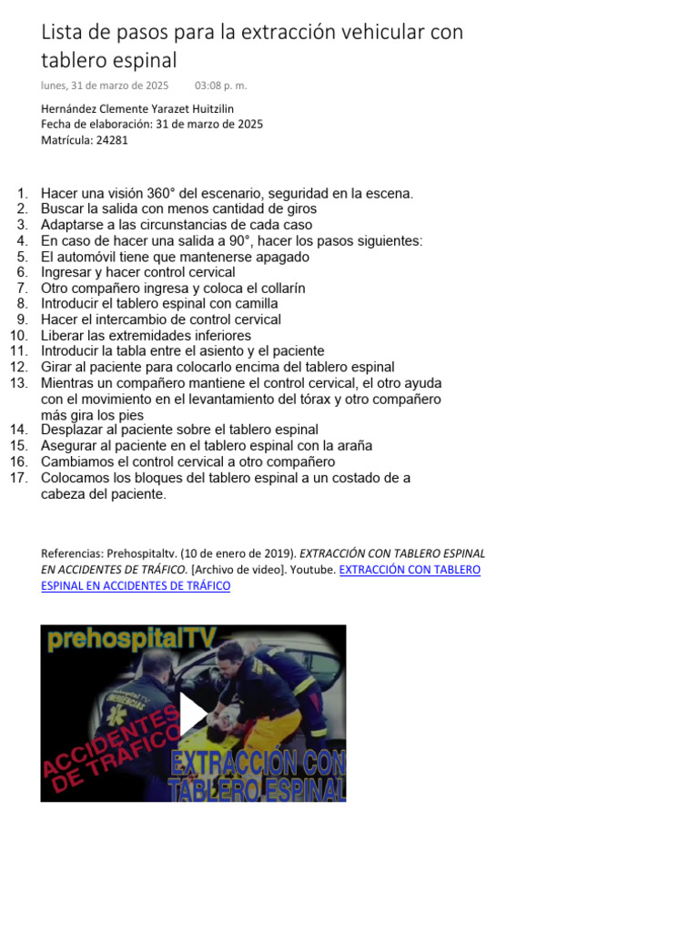 Lista de Pasos Para La Extracción Vehicular Con Tablero Espinal | PDF
