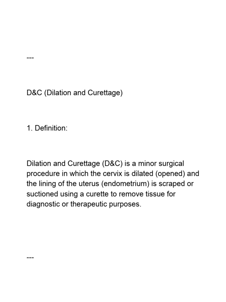 D&C (Dilation and Curettage) | PDF | Gynaecology | Women's Health