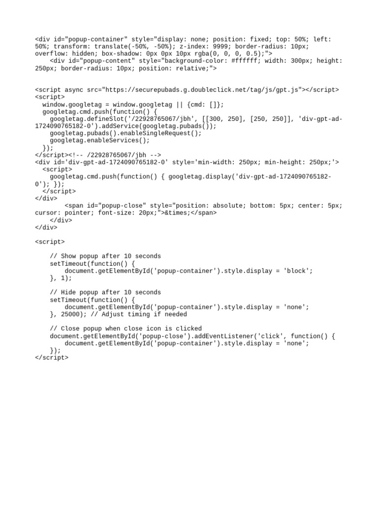 Popup Ad Implementation Guide | PDF