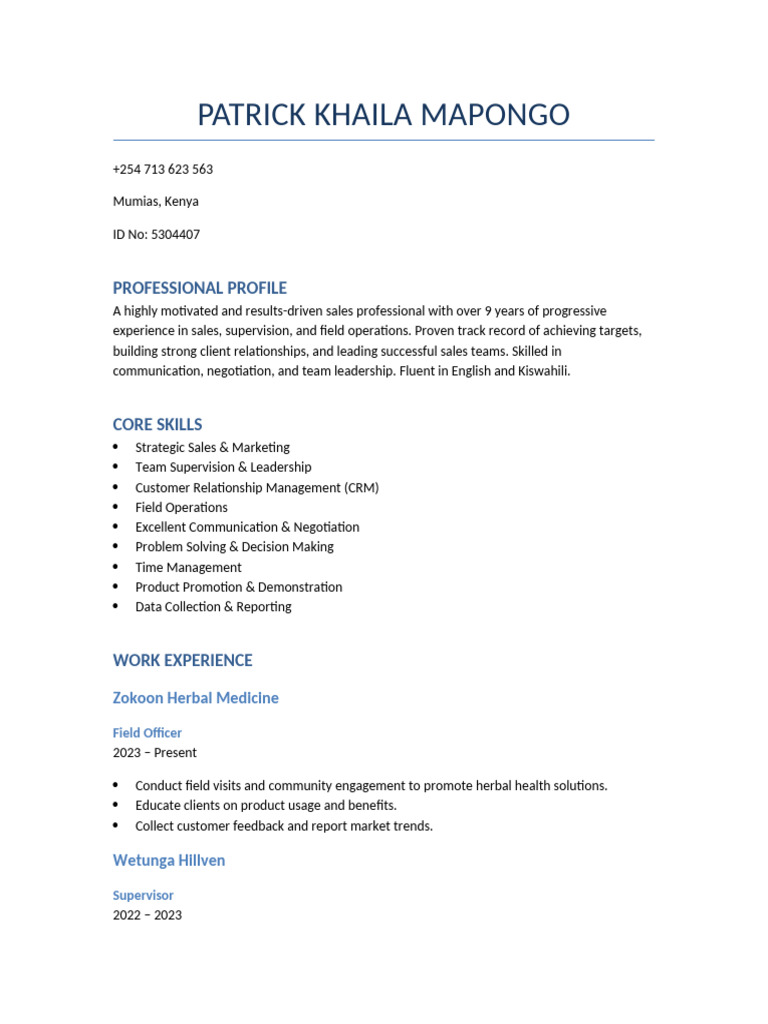 Patrick Khaila Mapongo CV | PDF