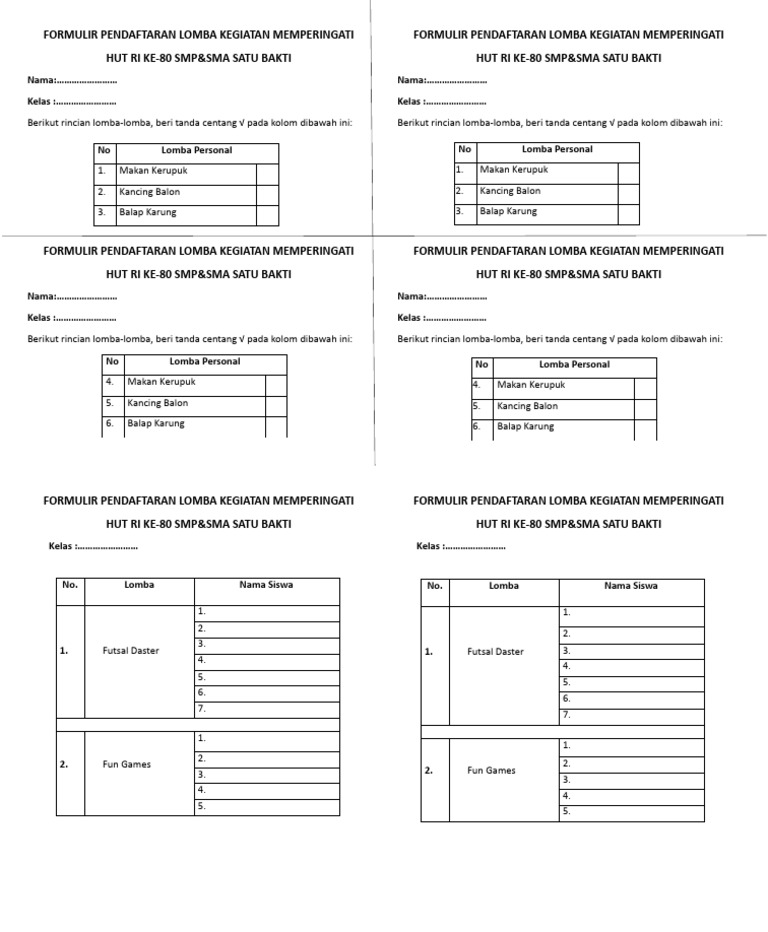 Formulir Pendaftaran Lomba 17an | PDF