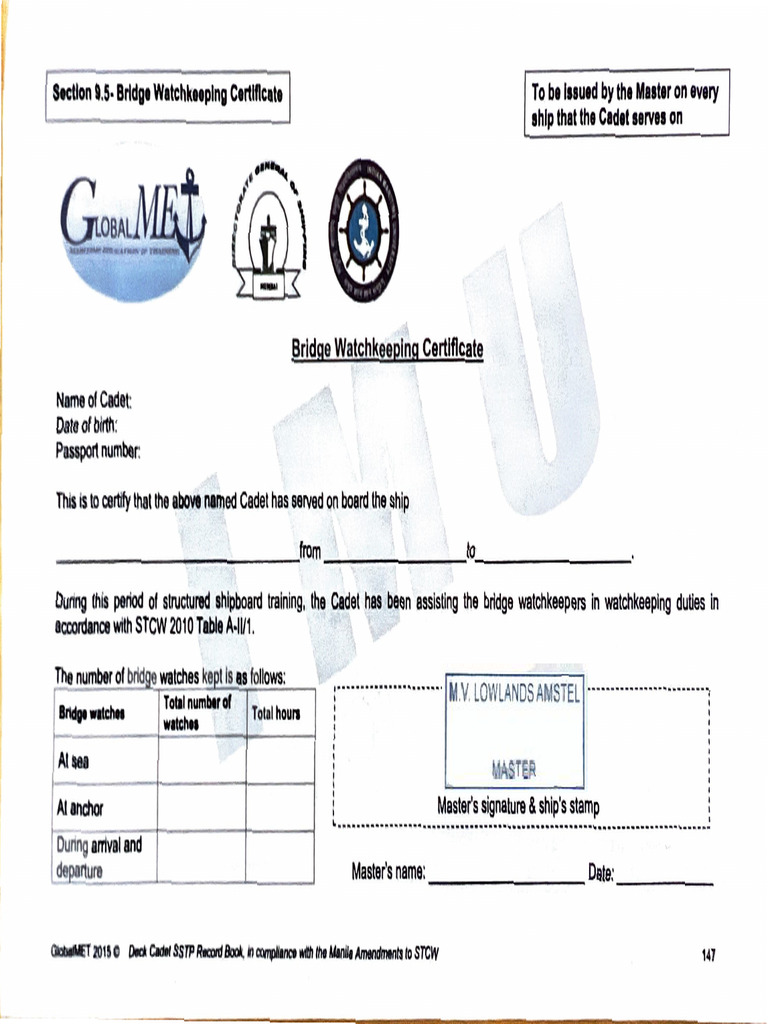 Bridge Watchkeeping Certificate Template | PDF