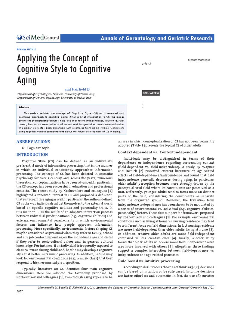 Applying the Concept of Cognitive Style to Cognitive 2134xip337 | PDF ...