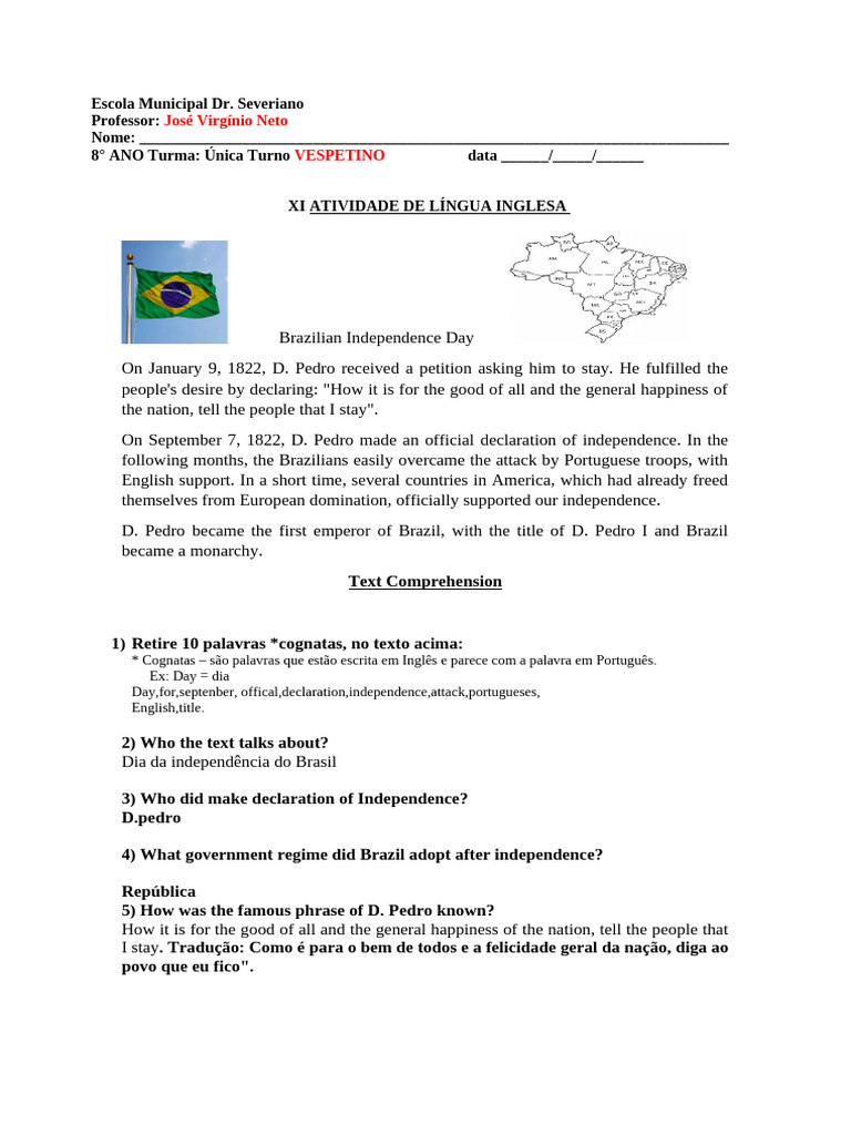 Brazilian Independence Day Activities | PDF
