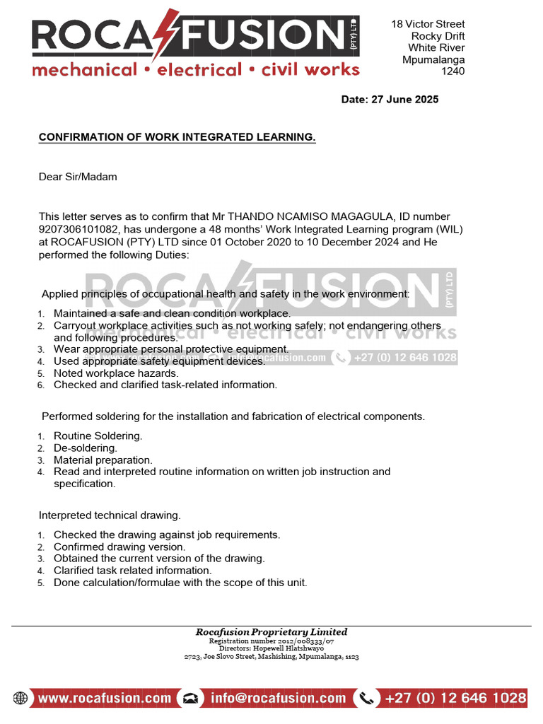 Intern Letter For Diploma Electrical (1) 2 | PDF | Electrical Wiring ...