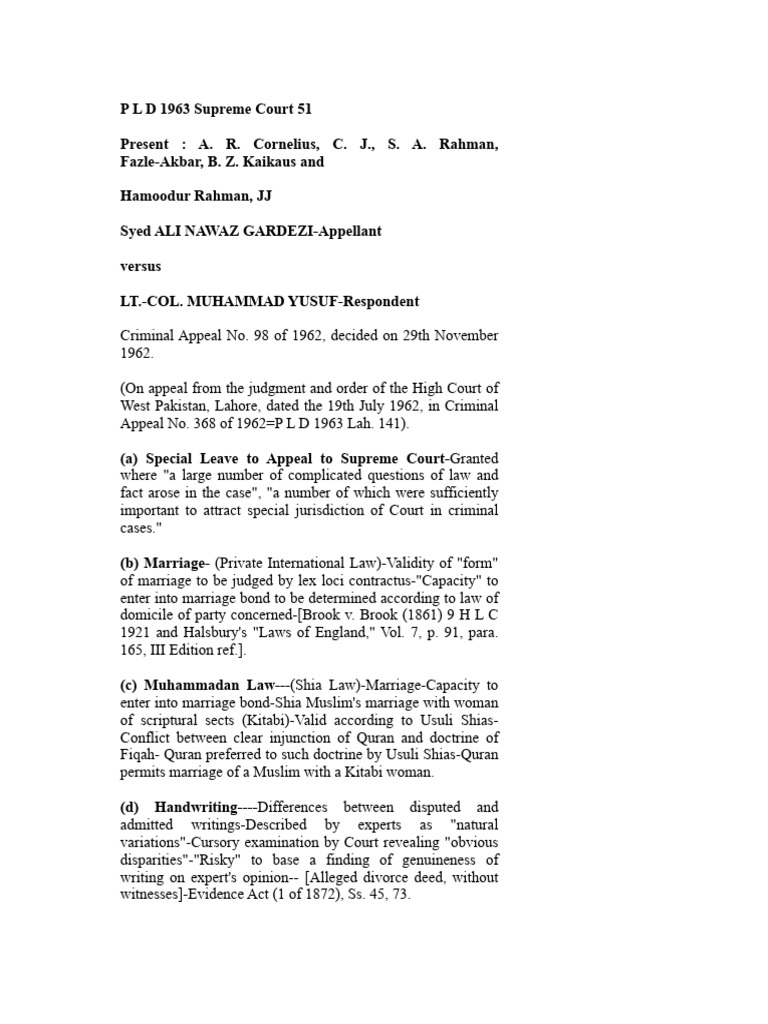 Gardezi Case: Marriage and Divorce Law | PDF | Husband | Marriage