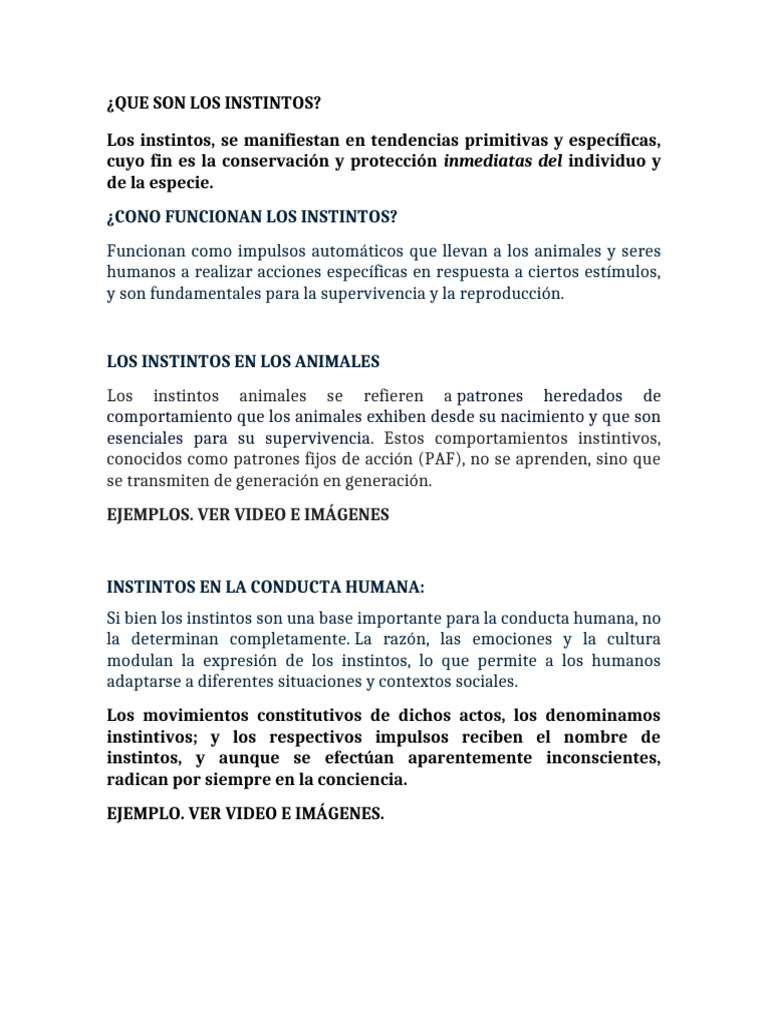 Definición y Función de los Instintos | PDF | Instinto | Comportamiento