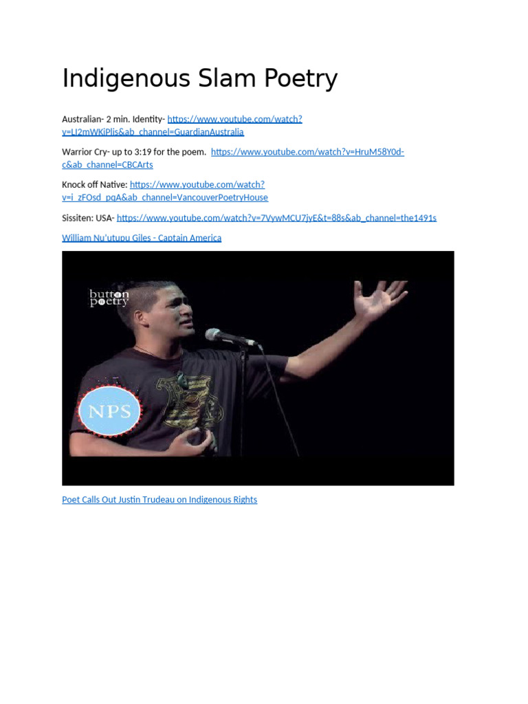 Indigenous Slam Poetry | PDF