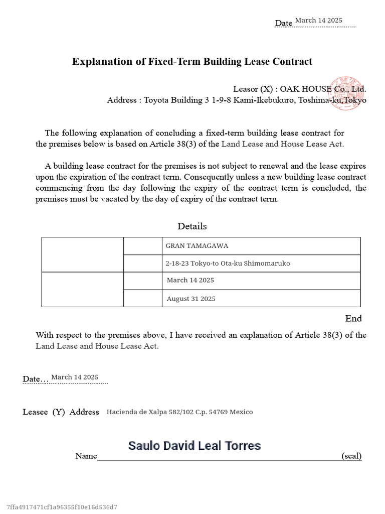 001 - Explanation of Fixed-Term Building Lease Contract | PDF
