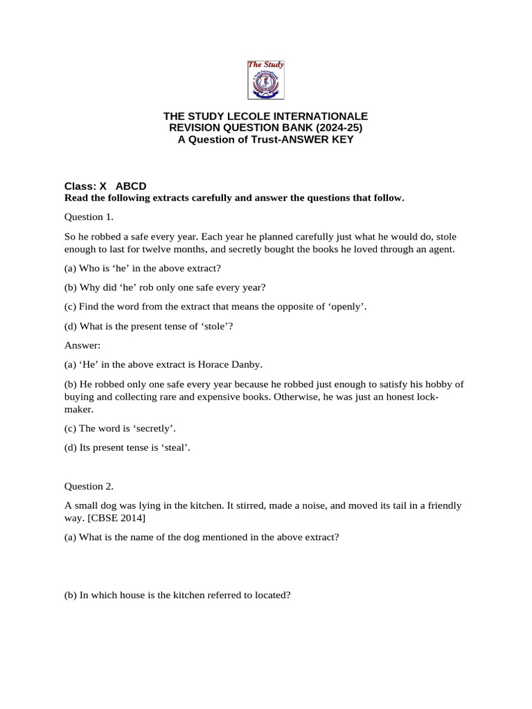 A Question of Trust: Answer Key | PDF | Theft | Crimes