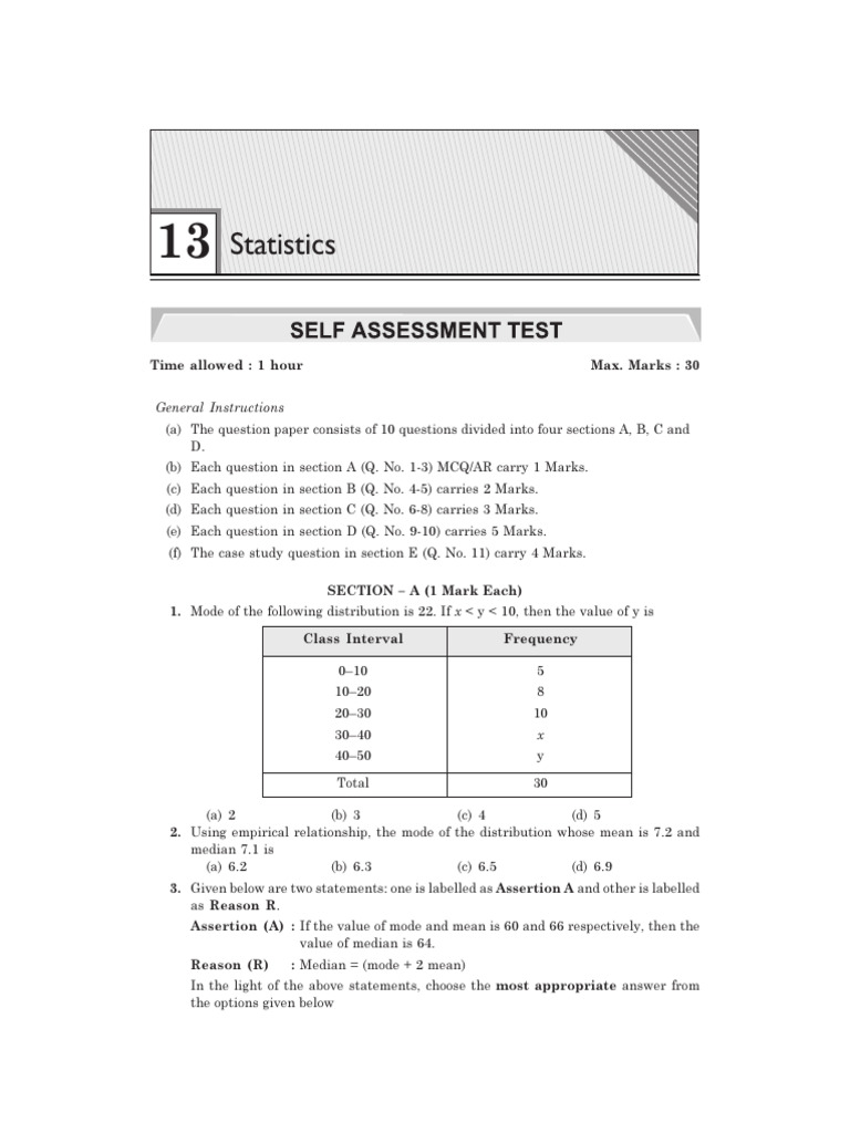 Ch. - 13 Class X Maths-Self Assessment Test | PDF | Tests | Evaluation ...