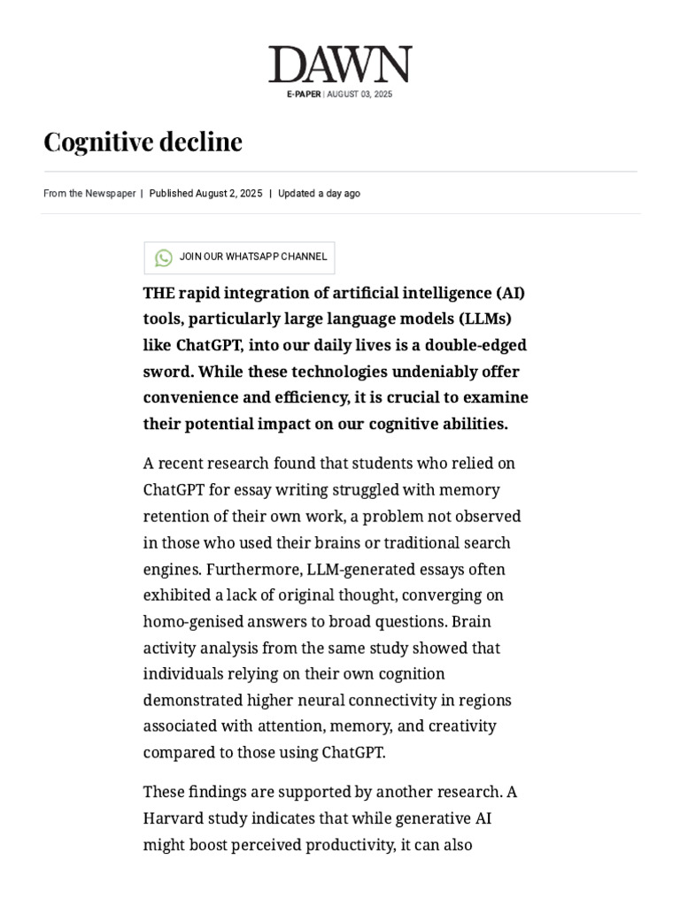 Cognitive Decline - Newspaper | PDF | Intelligence (AI) & Semantics ...