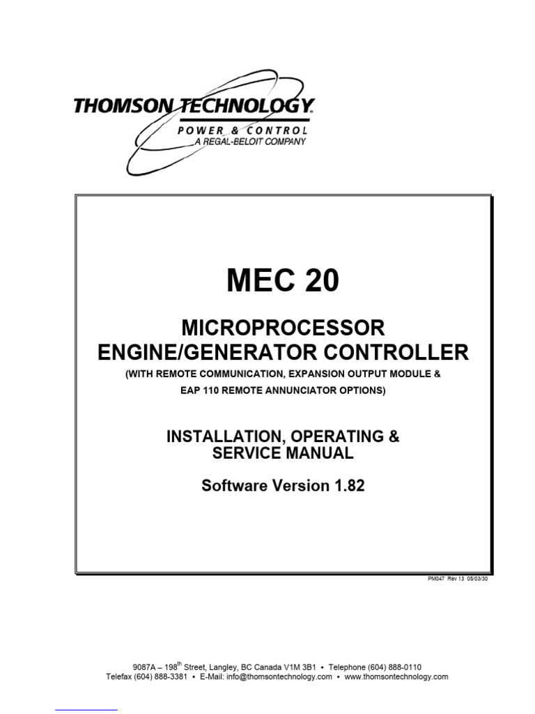 MEC 20 Engine/Generator Controller Manual | PDF | Electrical Wiring | Relay