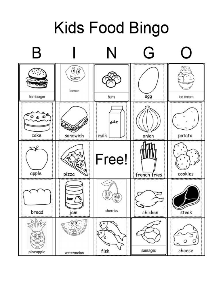 Kids Food Bingo Printable Template | PDF