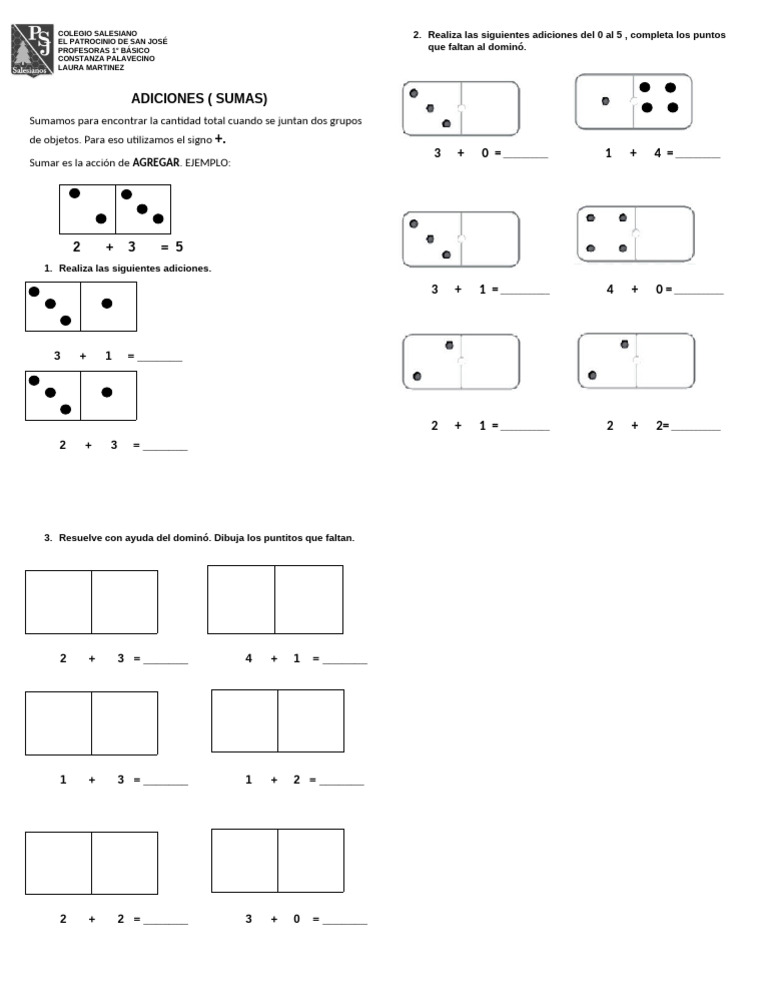 Sumas hasta 5 para 1° Básico | PDF