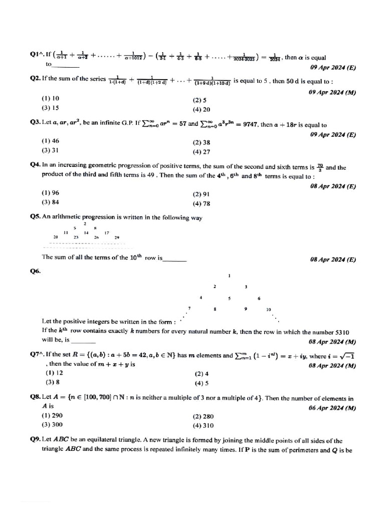 Sequence and Series DPP | PDF | Numbers | Mathematical Concepts