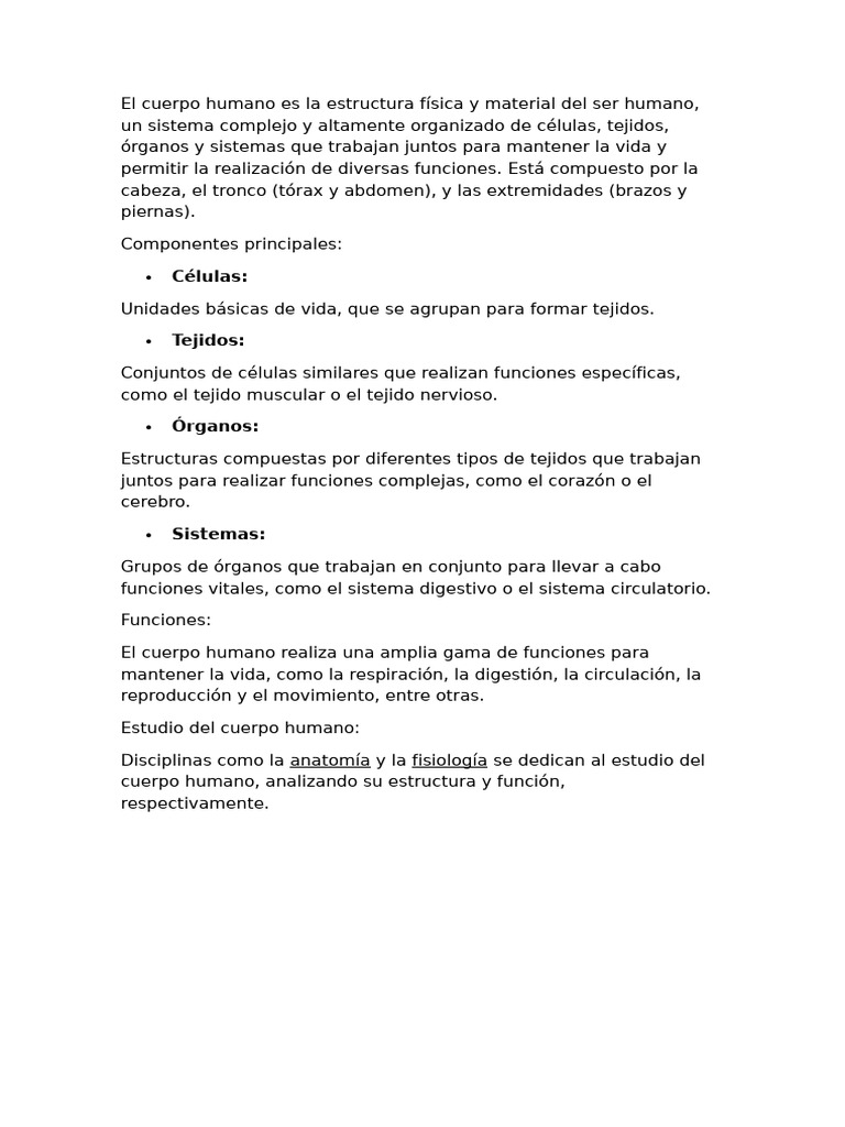 Estructura y funciones del cuerpo humano | PDF