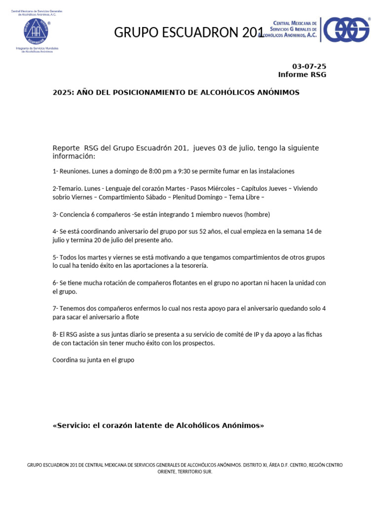 Informe RSG Esc 201 | PDF