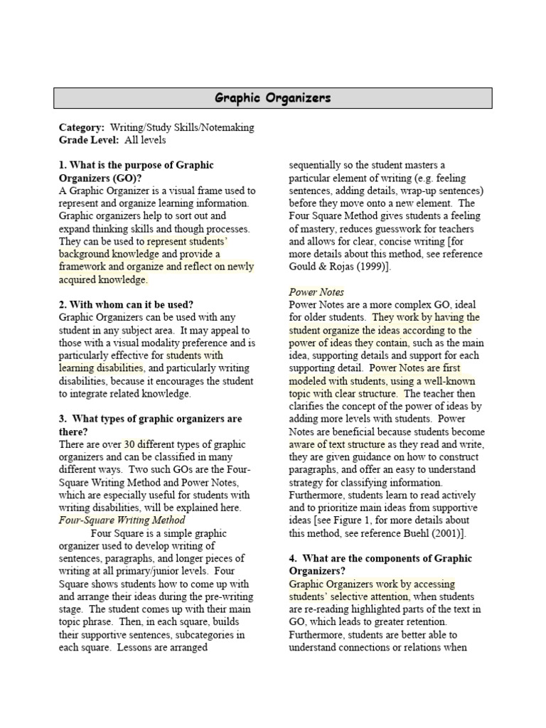 Graphic Organizers | PDF | Learning | Study Skills
