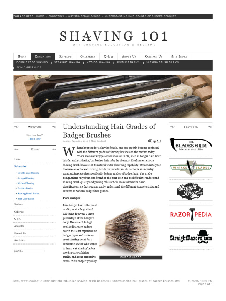 Badger Hair Grades for Shaving Brushes | PDF | Shaving | Hair Removal