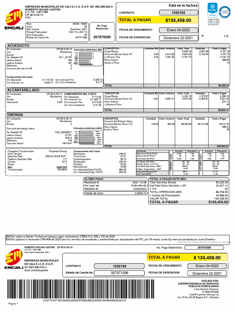 Factura EmCali | PDF | Naturaleza | Cantidad