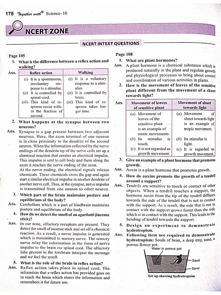 Class 10th NCERT SOLUTIONS CONTROL AND COORDINATION | PDF