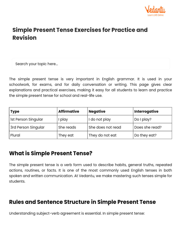 Simple Present Tense Exercises For Practice and Revision | PDF