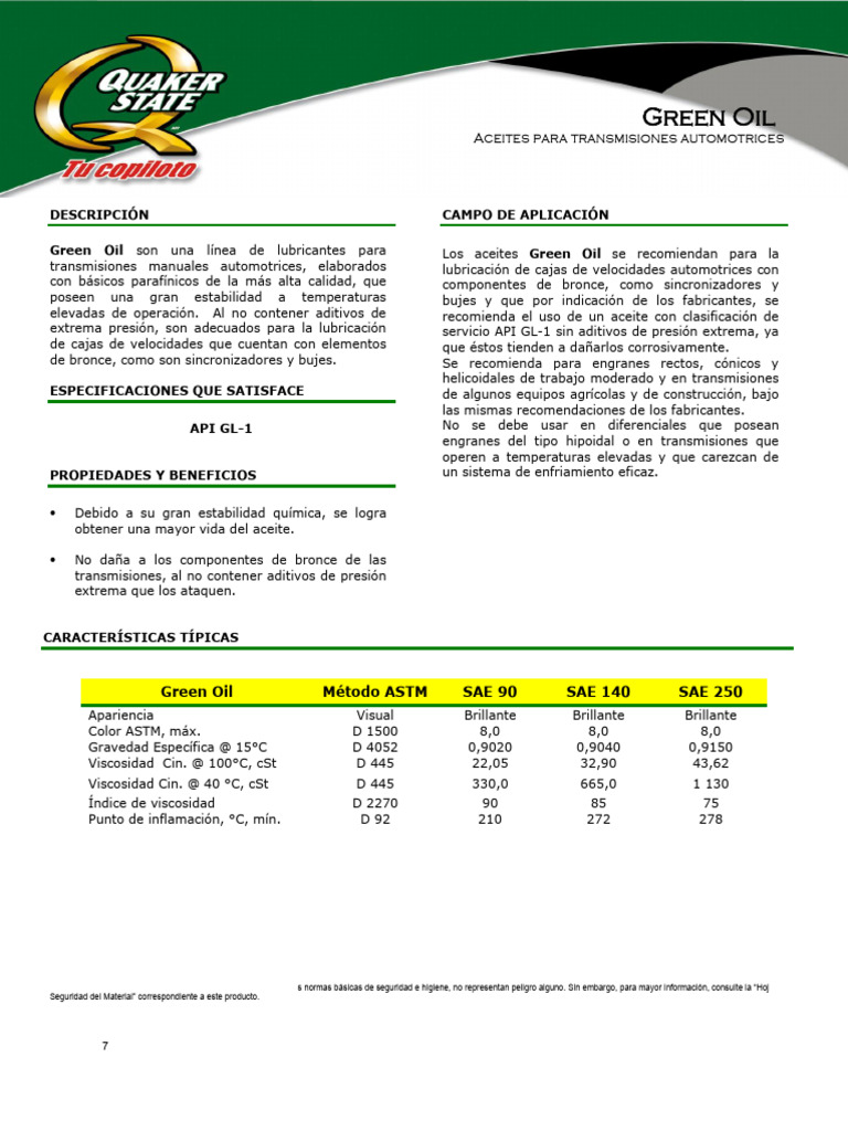 Lubricantes Green Oil para Transmisiones | PDF | Lubricante