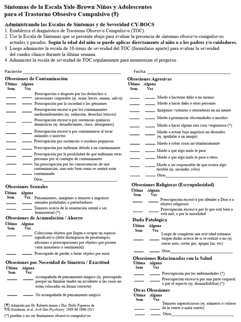 Sintomas de La Escala Yale Brown CHILDREN | PDF | Desorden obsesivo compulsivo