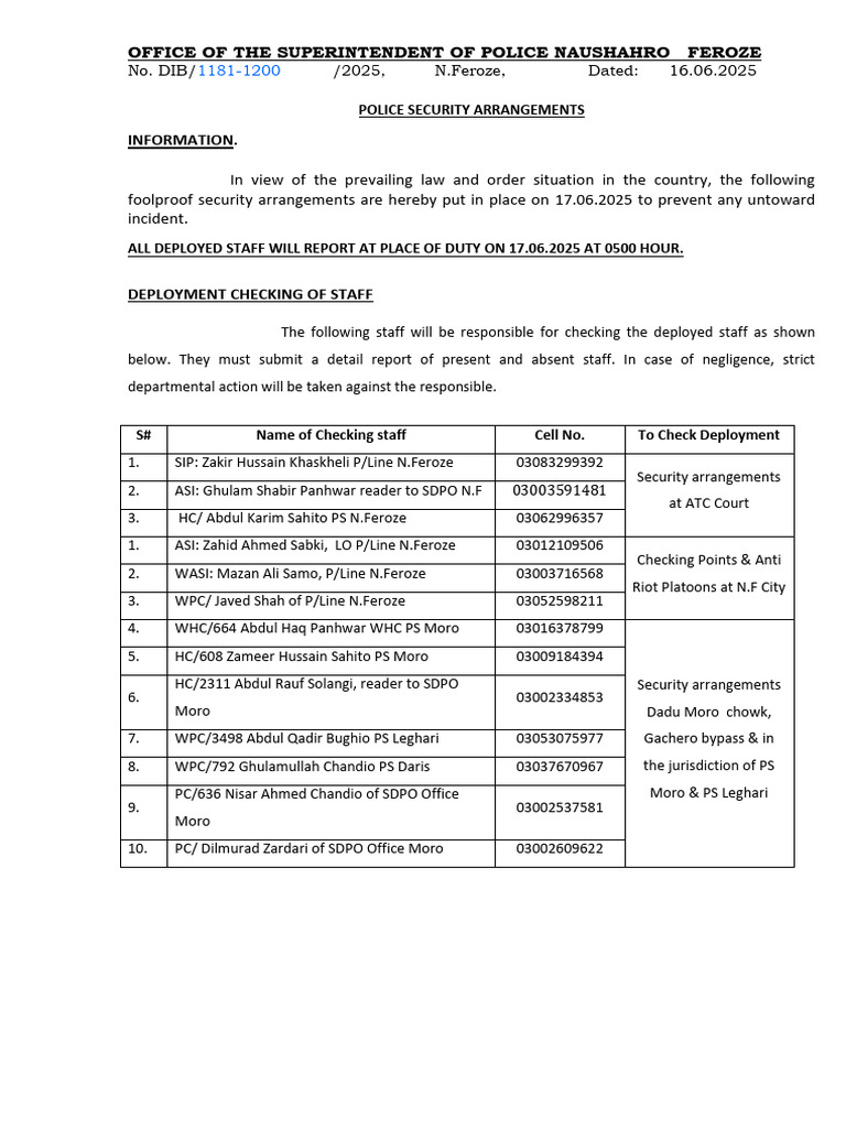 Security Arrangement On 17.06.2025 | PDF | Legal Action | Emergency ...