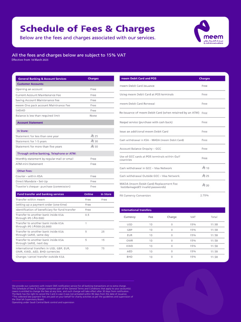 Meem Credit Card Fees & Benefits | PDF | Credit Card | Fee