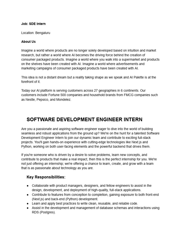 Updated JD - SDE Intern - Full Stack at Ai Palette | PDF | Artificial Intelligence ...