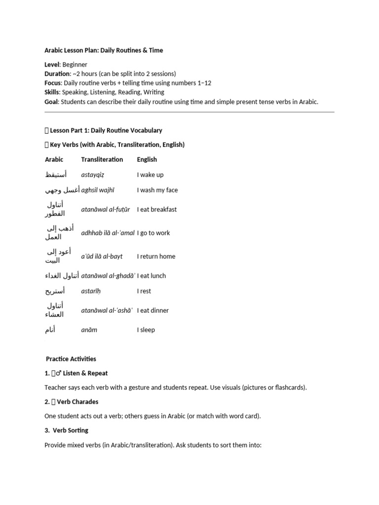 Lesson Plan - Daily Routines & Time | PDF | Grammar | Syntax