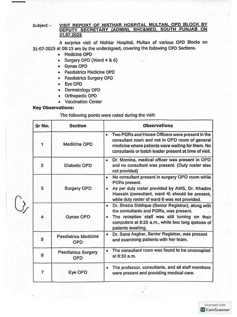 Visit Report Nishtar Hospital Multan 31. | PDF