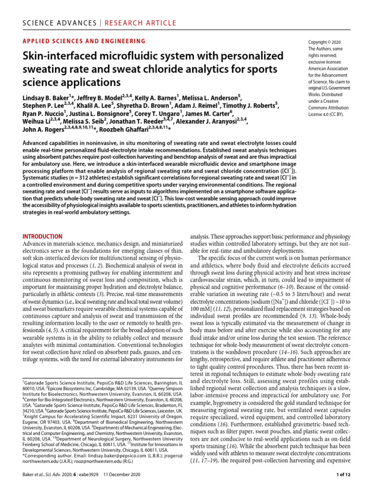 Personalized Sweat Analysis for Athletes | PDF | Microfluidics ...