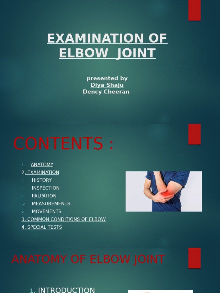 Elbow Joint Examination Guide | PDF | Elbow | Limbs (Anatomy)