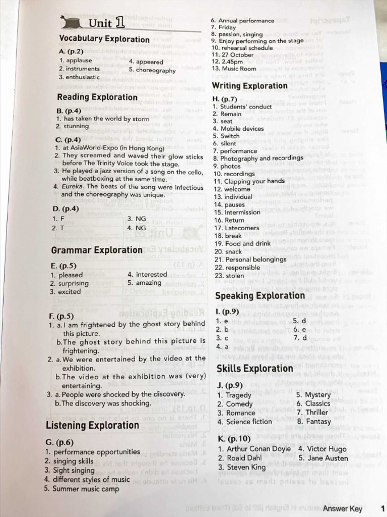 (Eng) Summer Holiday Exercises Answer S2-S3 | PDF