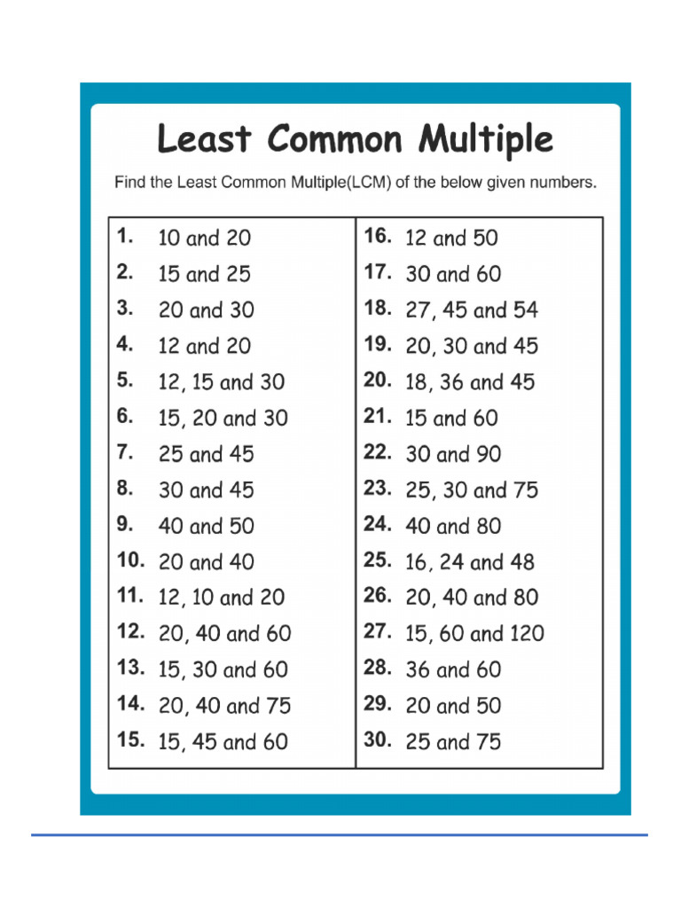LCM Worksheet 2 | PDF