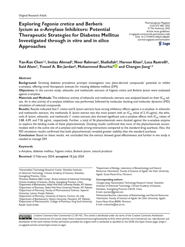 Chen Et Al 2025 Exploring Fagonia Cretica and Berberis Lycium As A Amylase Inhibitors Potential ...