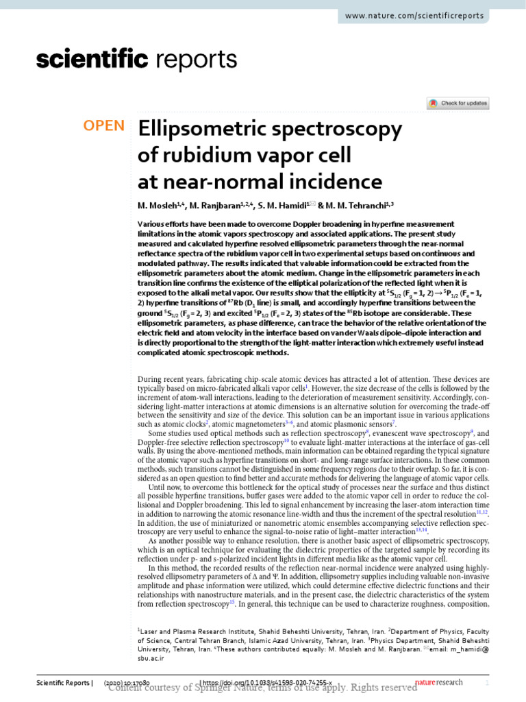 Ellipsometric Spectroscopy of Rubidium Vapor | PDF | Polarization ...