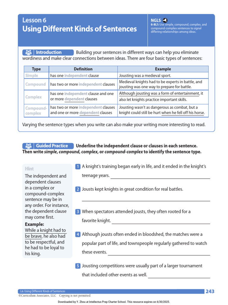 Sentence Types for 7th Grade Students | PDF | Clause | Linguistics