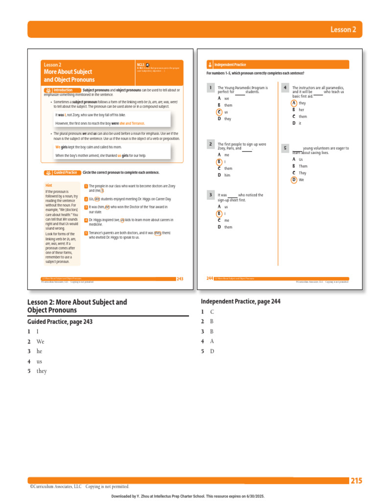 NY6LAMore About Subject and Object Pronouns Teacher | PDF | Pronoun | Verb