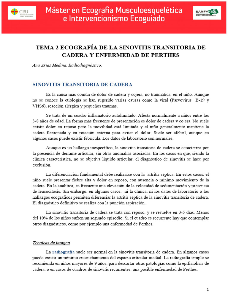 Sinovitis de Cadera y Enfermedad de Perthes | PDF | Sistema musculoesquelético | Enfermedades y ...