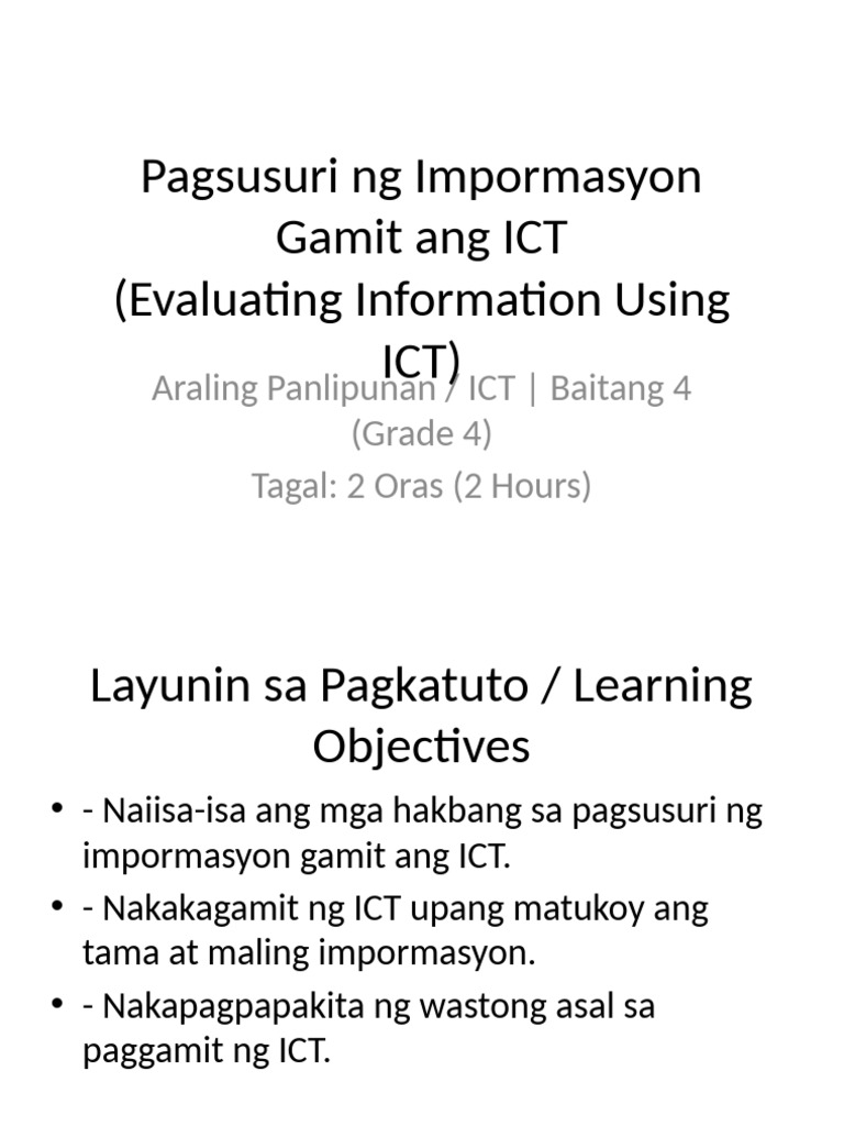 Pagsusuri NG Impormasyon Gamit Ang ICT Grade4 Bilingual | PDF