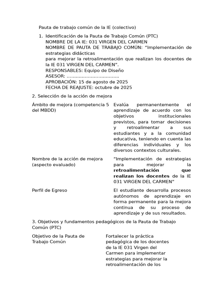 Pauta de Trabajo Común | PDF | Evaluación | Enseñando