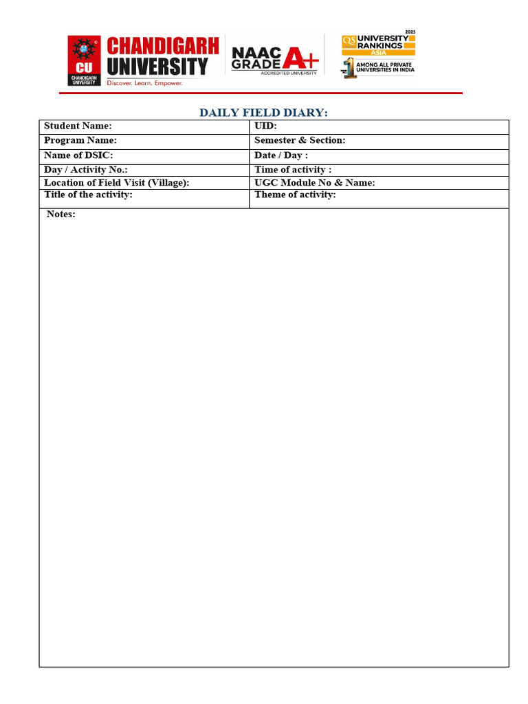 Daily Field Diary Template | PDF