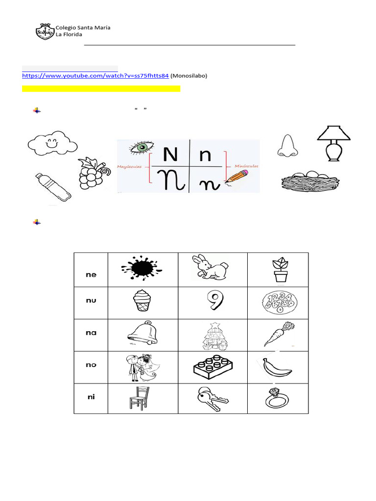 Guía de Lenguaje 1° Básico: Consonante N | PDF