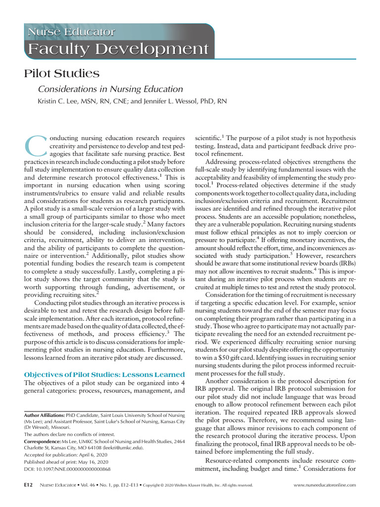 Pilot Studies in Nursing Education | PDF | Cognition