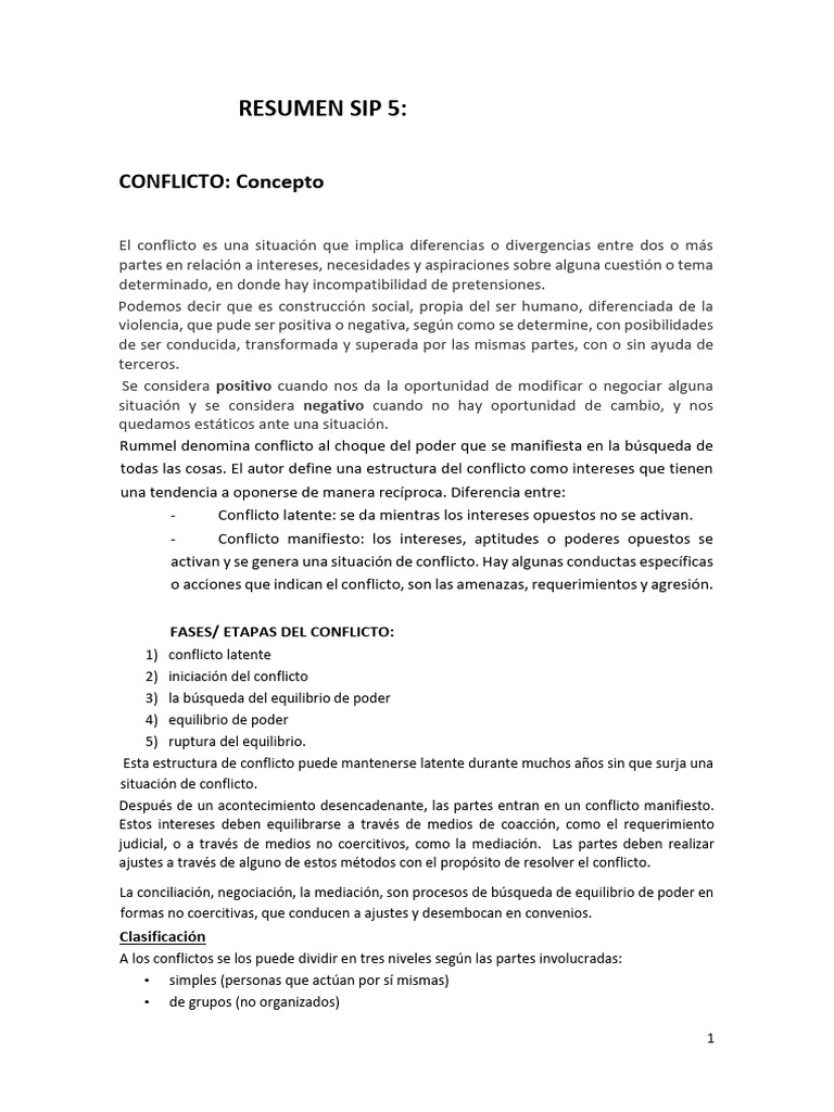 Resumen para Final Sip 5 Imprimir. | PDF | Conflicto (proceso ...