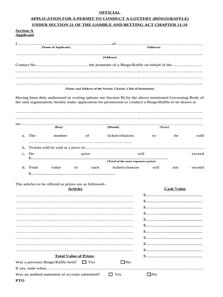 Lottery Permit Application Form | PDF | Gambling | Lottery